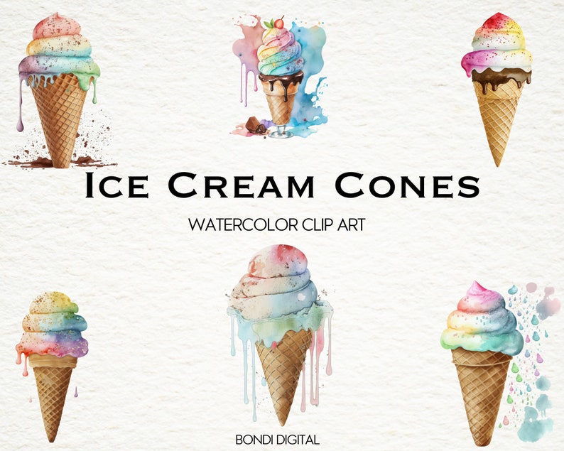 Watercolor Ice Cream Cone Clipart | PNG Format for Commercial Use ...