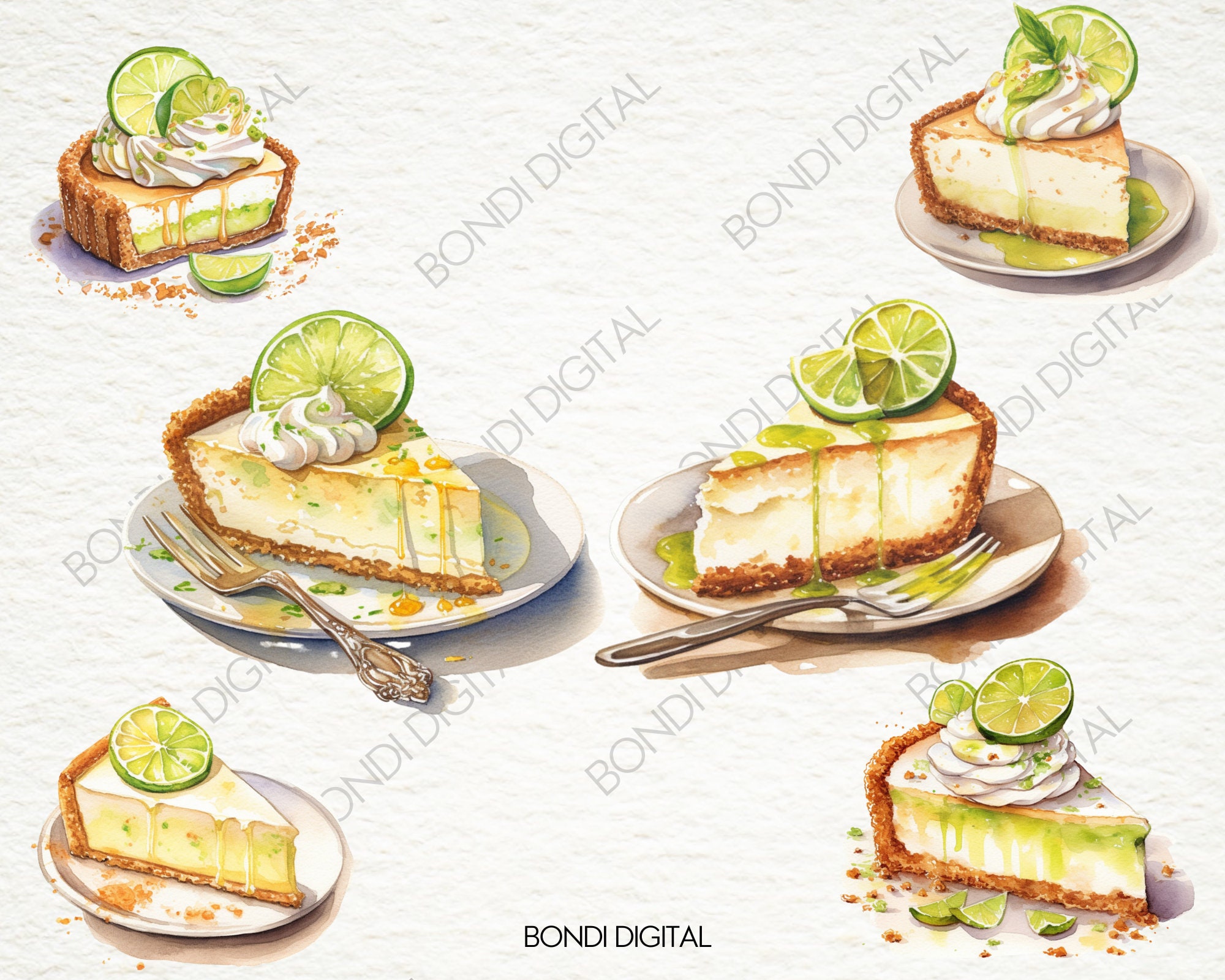 Watercolor Key Lime Pie Clipart | PNG Format for Commercial Use ...