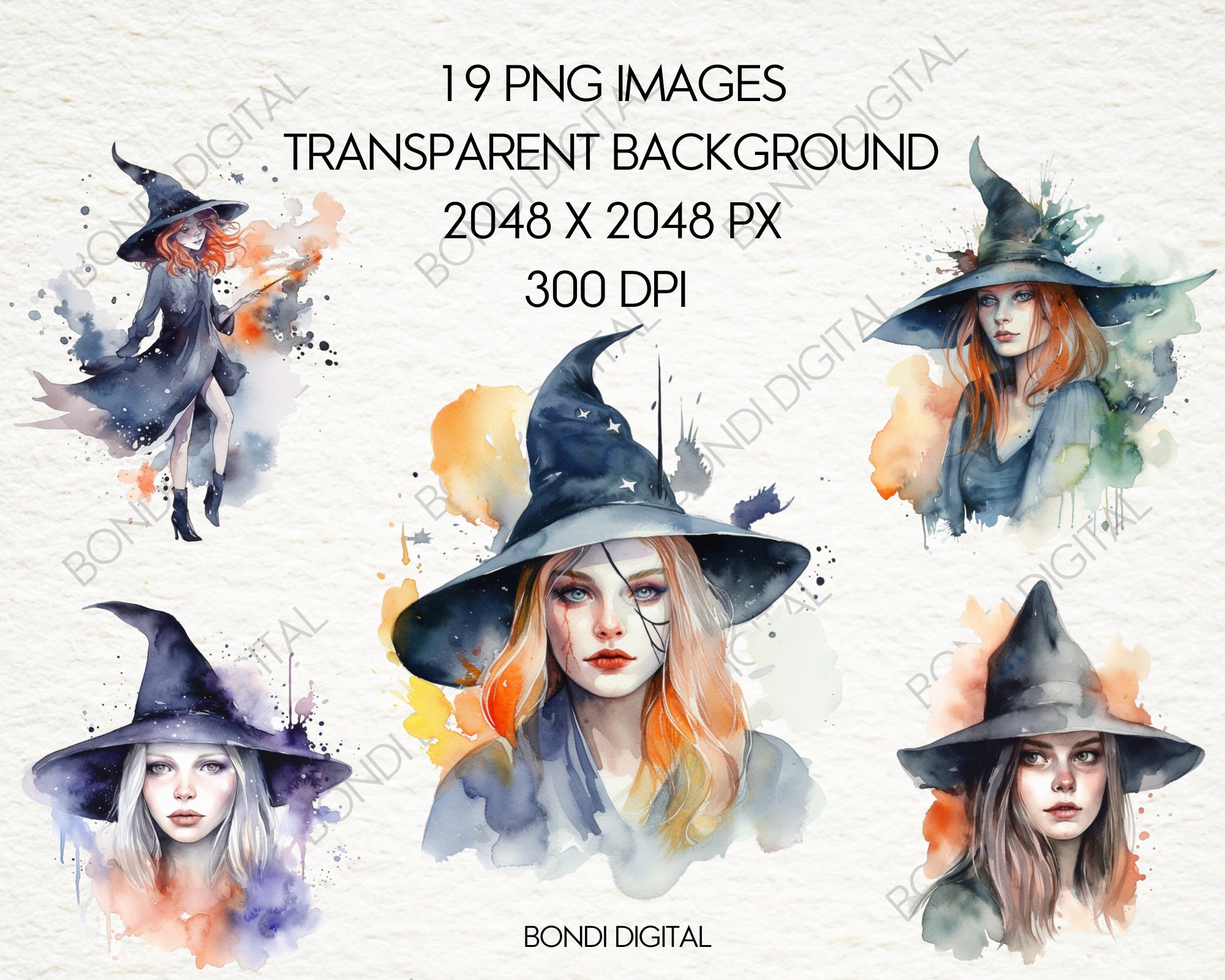 Watercolor Halloween Witch Clipart | PNG Format for Commercial Use ...