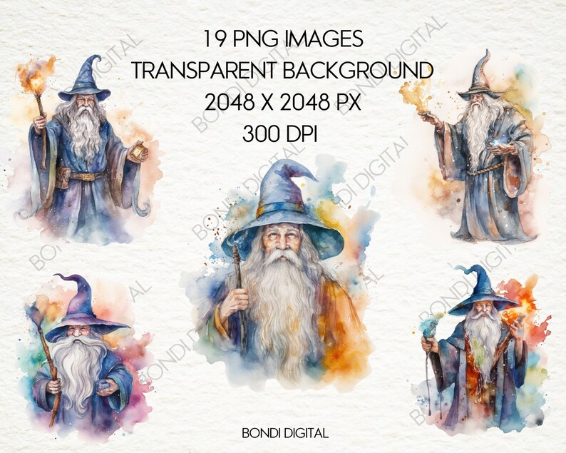 Watercolor Wizard Clipart | PNG Format for Commercial Use, Instant ...