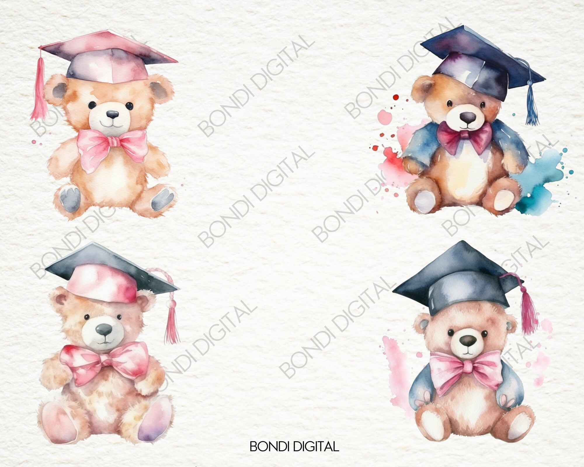 Watercolor Teddy Bear Graduation Clipart | Graduate Clipart | PNG ...