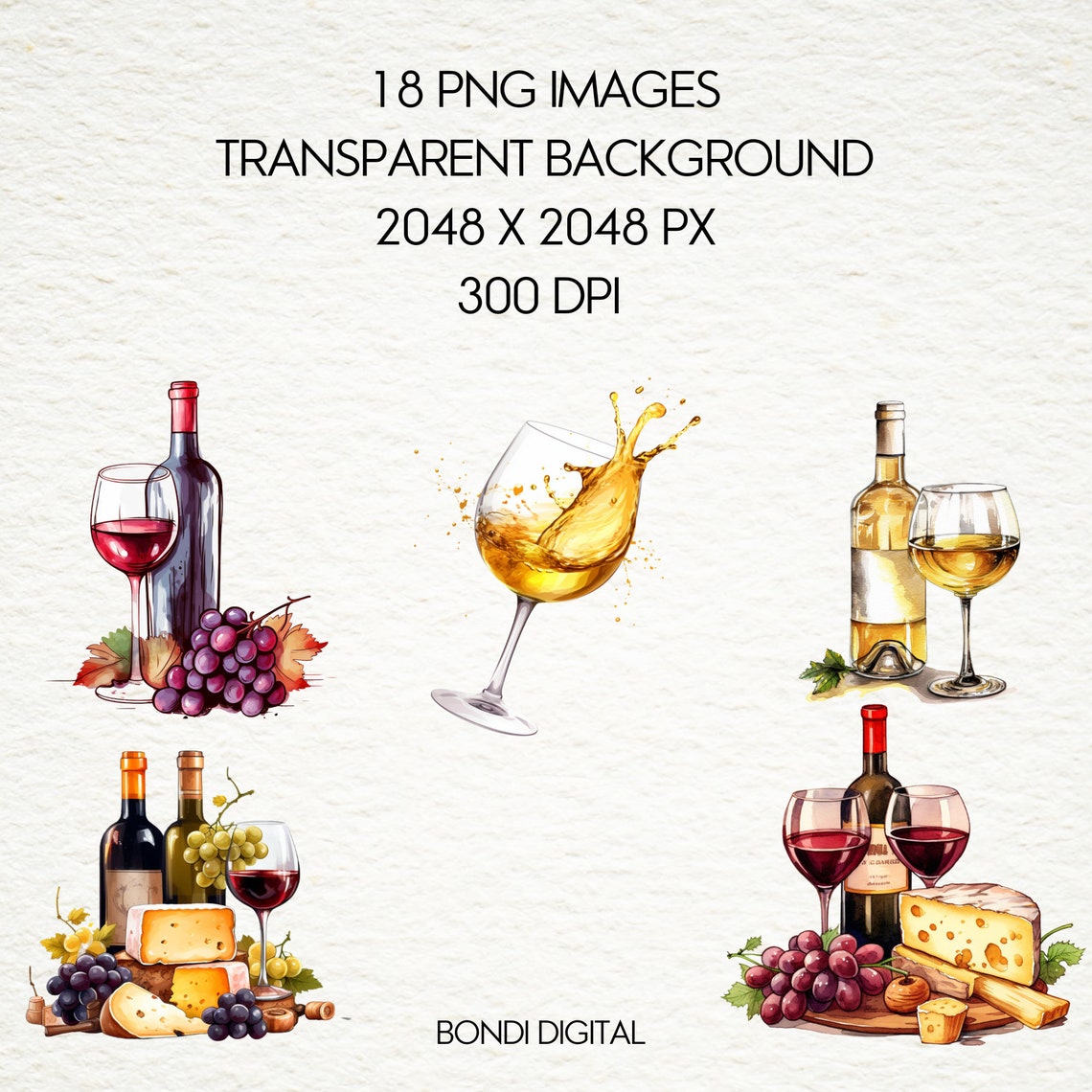Watercolor Wine Clipart - PNG Format for Commercial Use - Red and White ...
