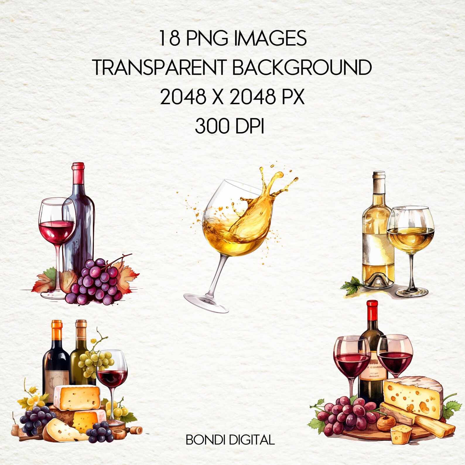 Watercolor Wine Clipart - PNG Format for Commercial Use - Red and White ...