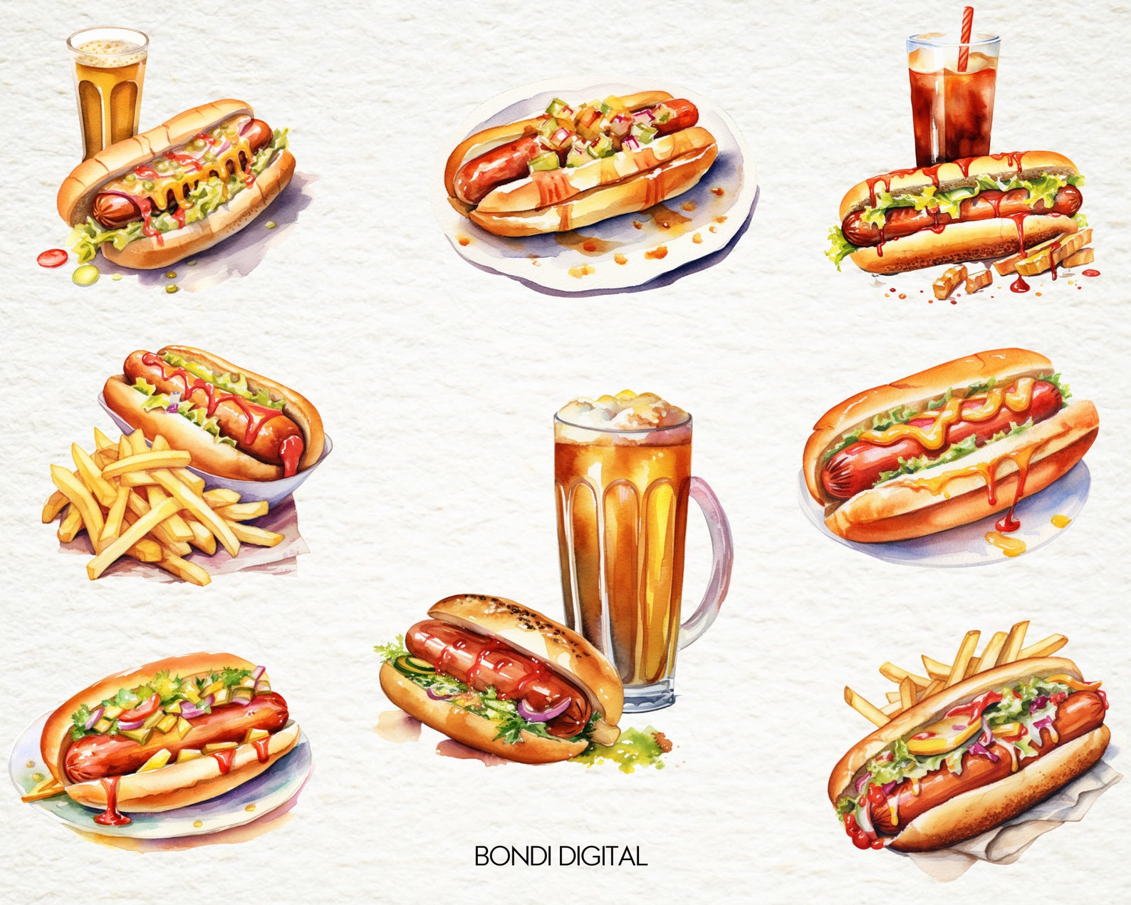Watercolor Hot Dog Clipart - Food Clipart - PNG Format for Commercial ...