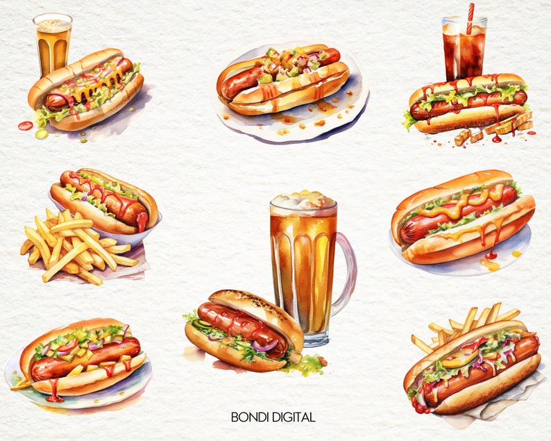 Watercolor Hot Dog Clipart - Food Clipart - PNG Format for Commercial ...
