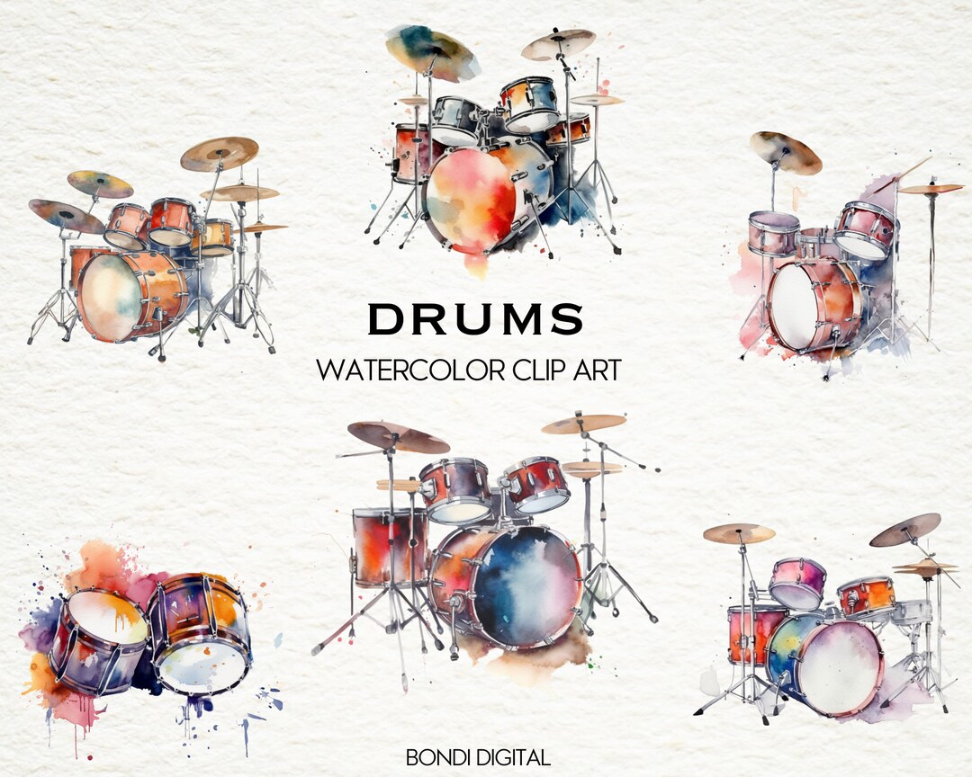 Watercolor Drum Set Clipart | PNG Format for Commercial Use, Instant ...