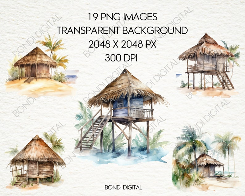 Watercolor Palapa Clipart | Tiki Hut Clipart | PNG Format for ...