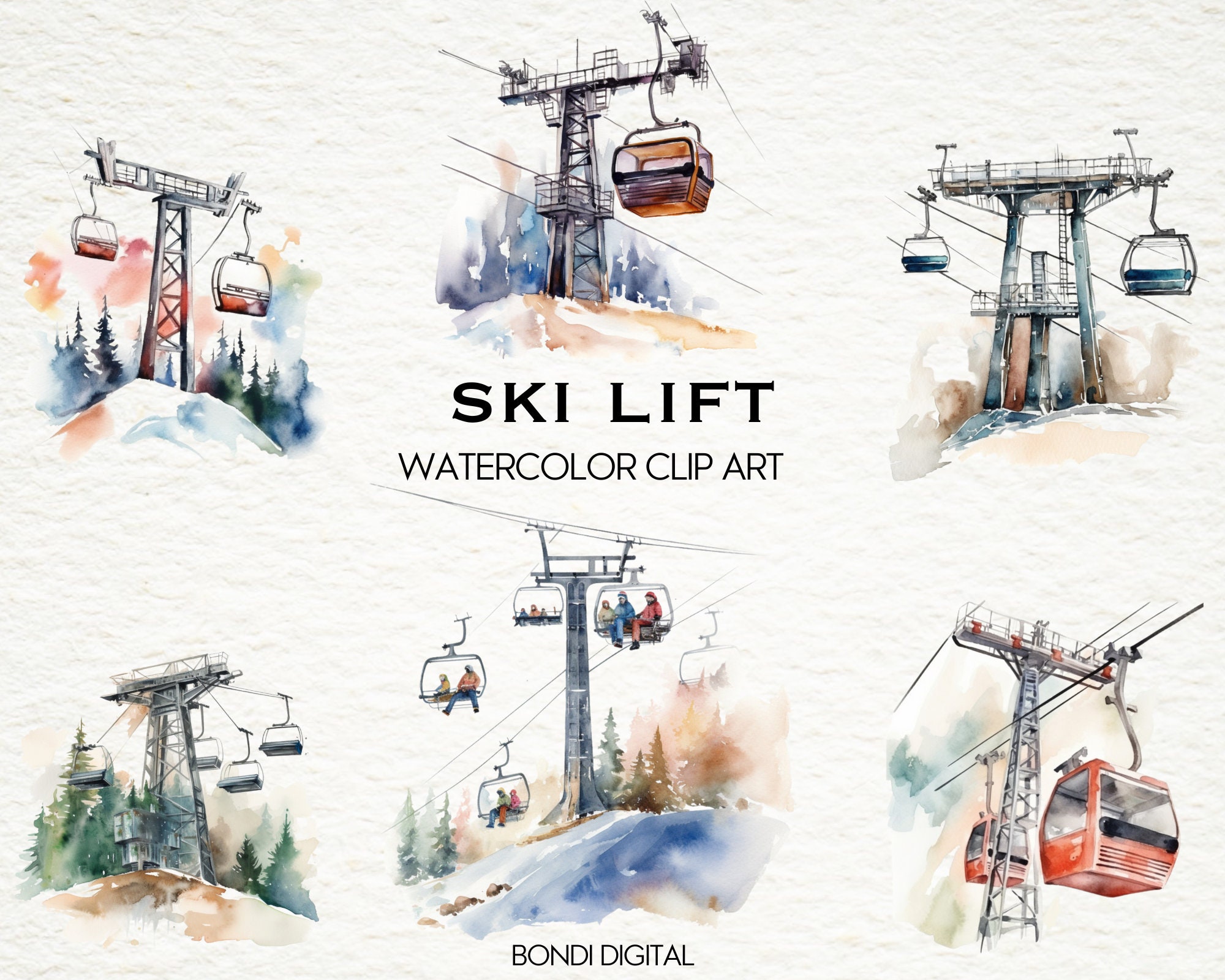 Watercolor Ski Lift Clipart | PNG Format for Commercial Use, Instant ...