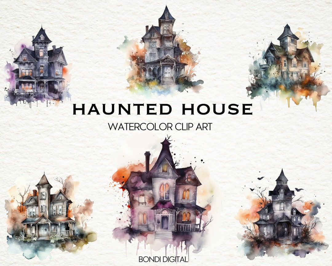 Watercolor Spooky Haunted House Clipart | PNG Format for Commercial Use ...