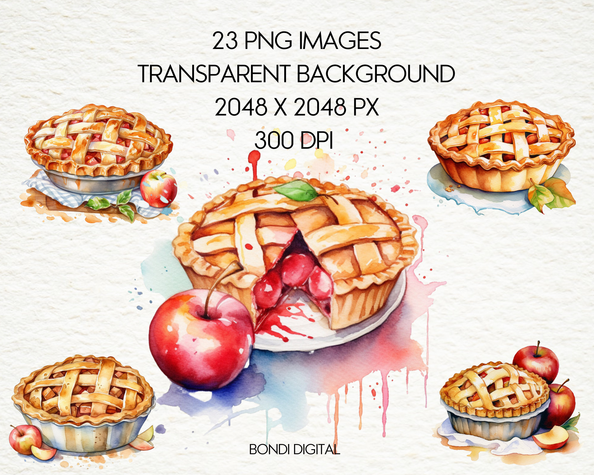 Watercolor Apple Pie Clipart | Food Clipart | PNG Format for Commercial ...