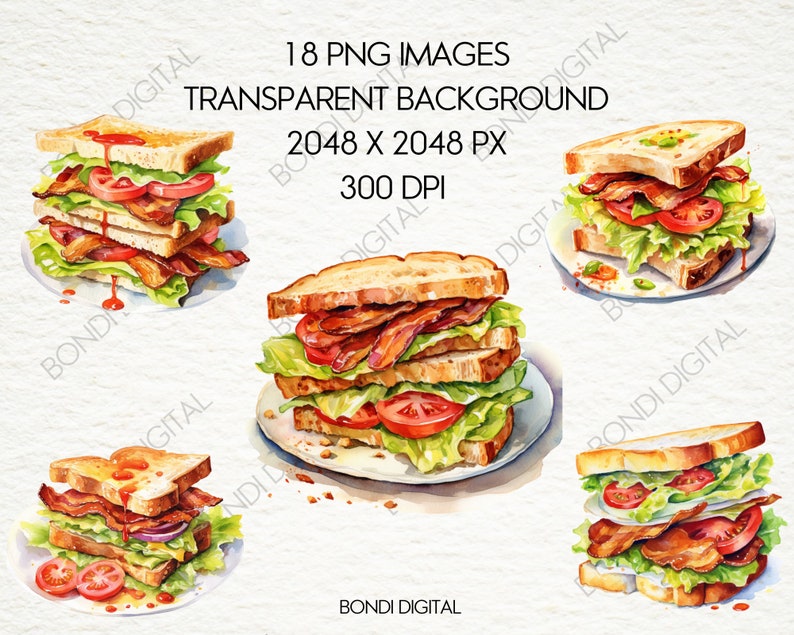 Watercolor Bacon, Lettuce, Tomato Sandwich Clipart | PNG Format for ...