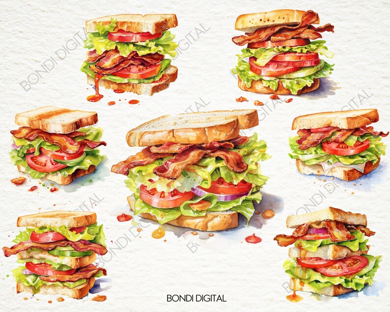Watercolor Bacon, Lettuce, Tomato Sandwich Clipart | PNG Format for ...