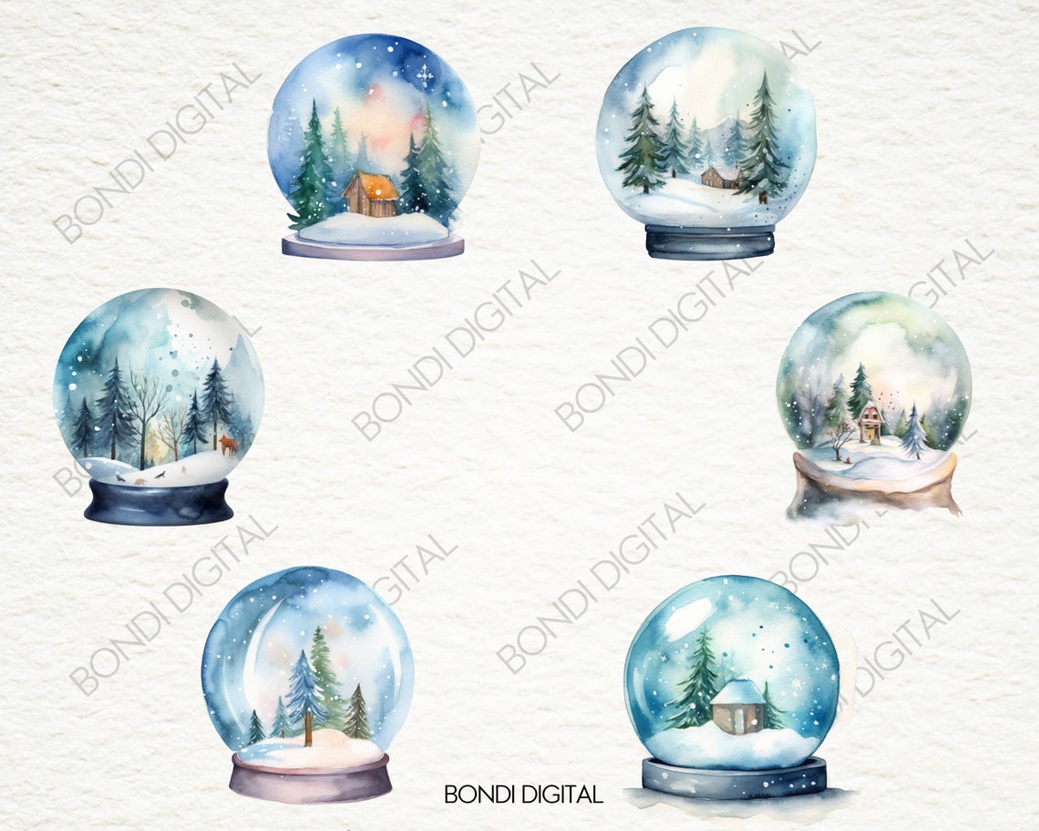 Watercolor Winter Snow Globe Clipart PNG Format for Commercial Use ...