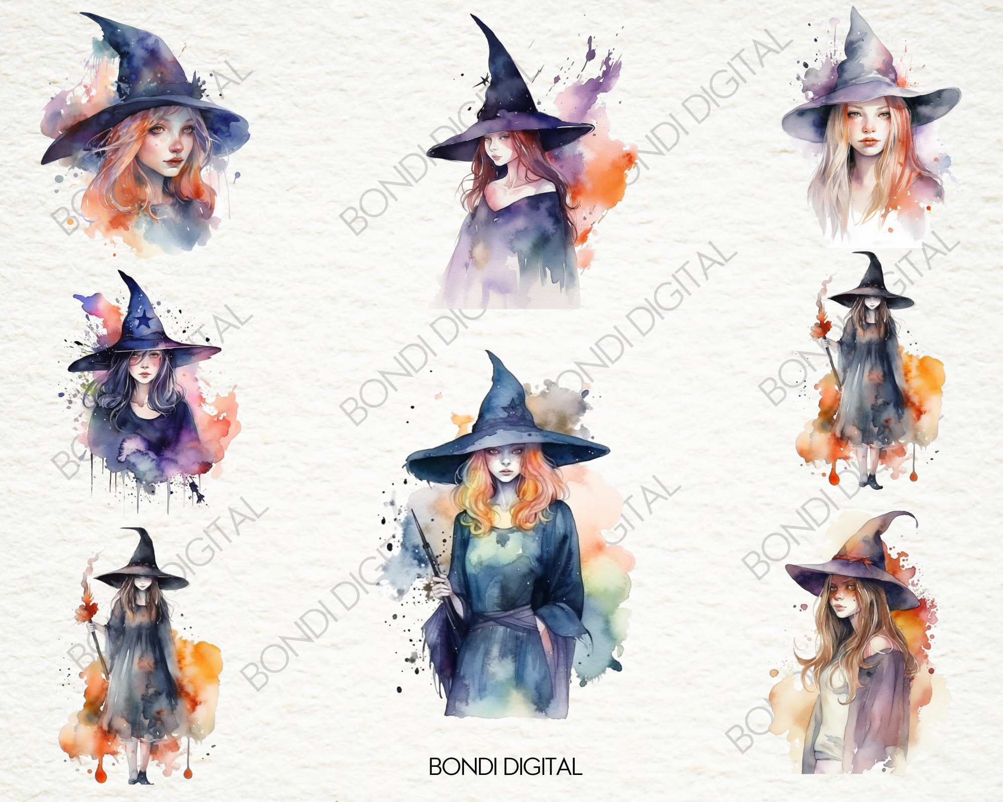 Watercolor Halloween Witch Clipart | PNG Format for Commercial Use ...