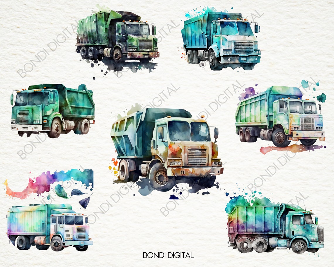 Watercolor Garbage Truck Clipart | PNG Format for Commercial Use ...