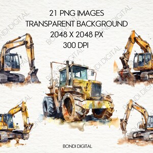 Watercolor Construction Equipment Clipart | Heavy Vehicle Clipart | PNG ...