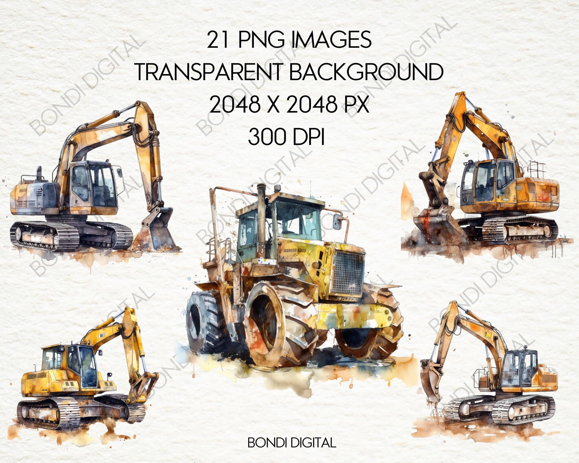 Watercolor Construction Equipment Clipart | Heavy Vehicle Clipart | PNG ...