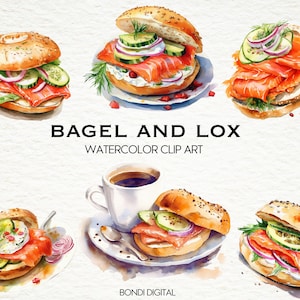Watercolor New York Bagel and Lox Clipart | PNG Format for Commercial ...