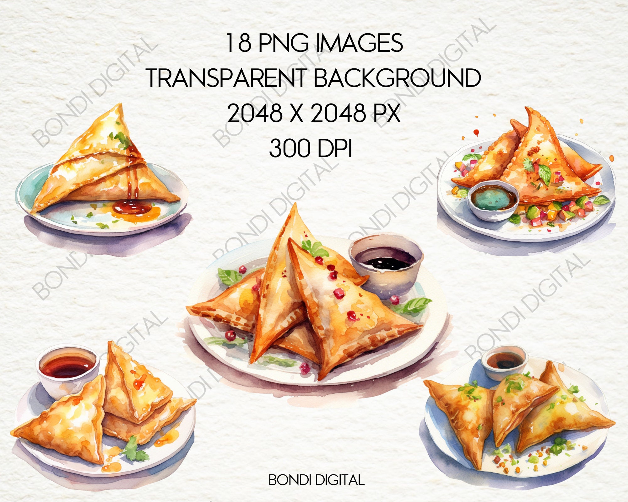 Watercolor Samosas Clipart | PNG Format for Commercial Use, Instant ...