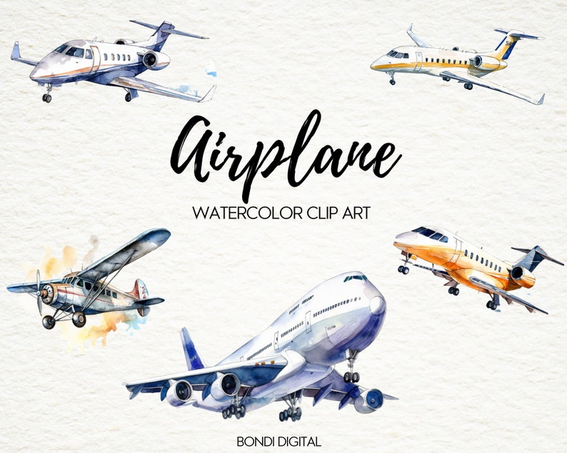 Watercolor Airplane Clipart Travel Clipart PNG Format for - Etsy
