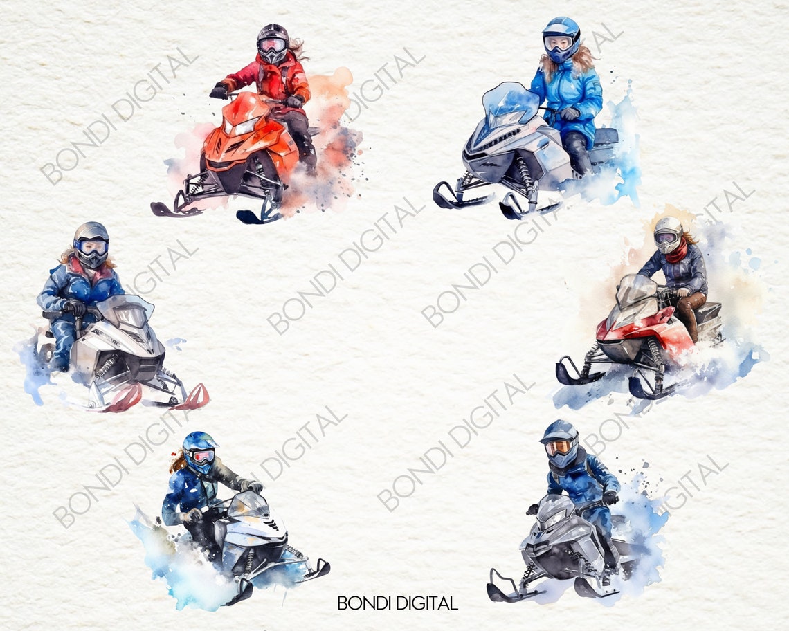 Watercolor Snowmobile Clipart | PNG Format for Commercial Use, Instant ...