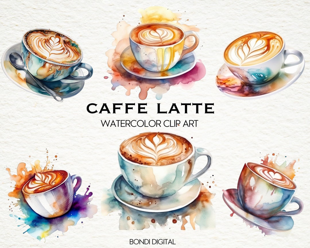 Watercolor Caffé Latte Clipart | PNG Format for Commercial Use, Instant ...