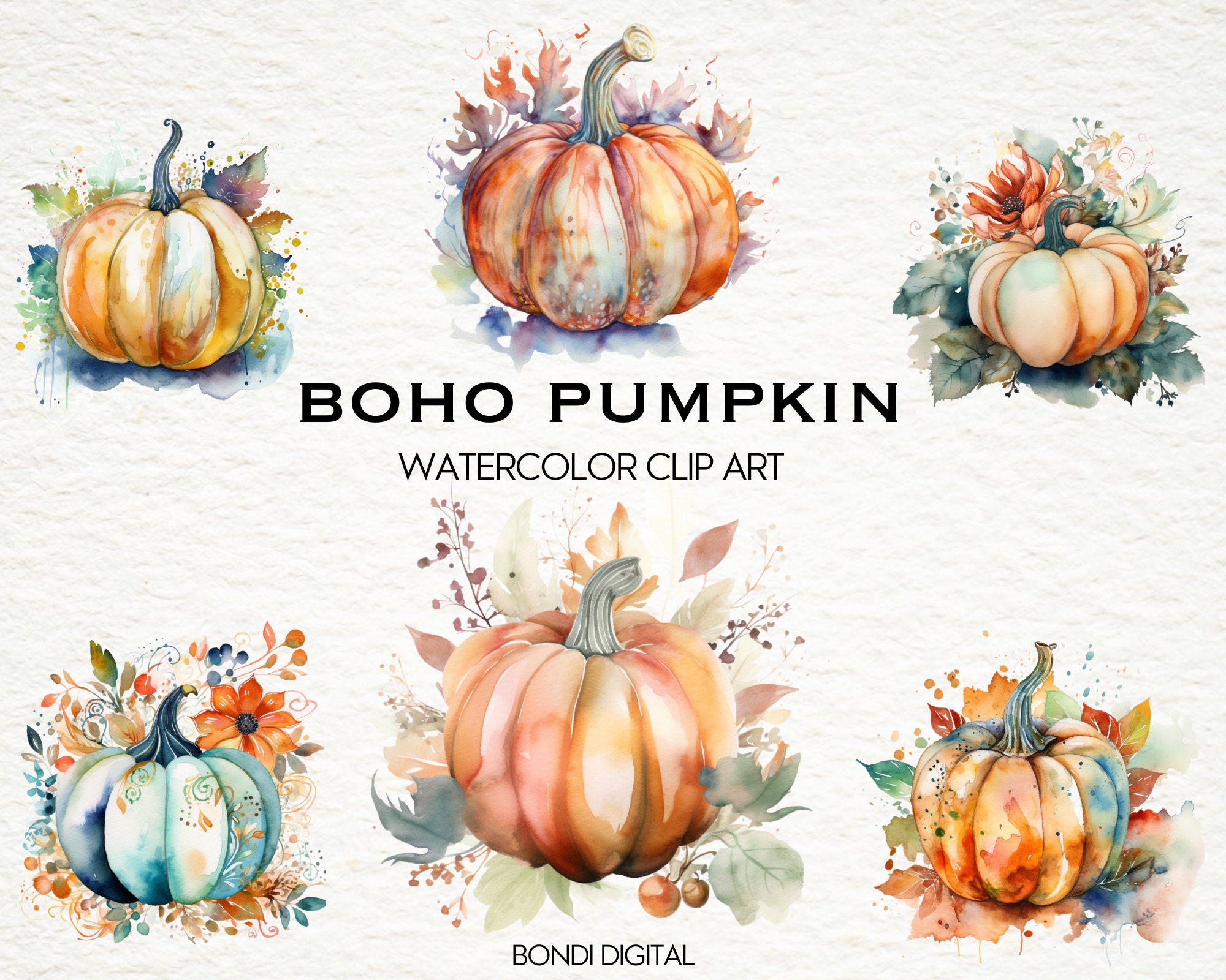 Watercolor Boho Pumpkin Clipart | PNG Format for Commercial Use ...