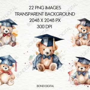 Watercolor Teddy Bear Graduation Clipart | Graduate Clipart | PNG ...