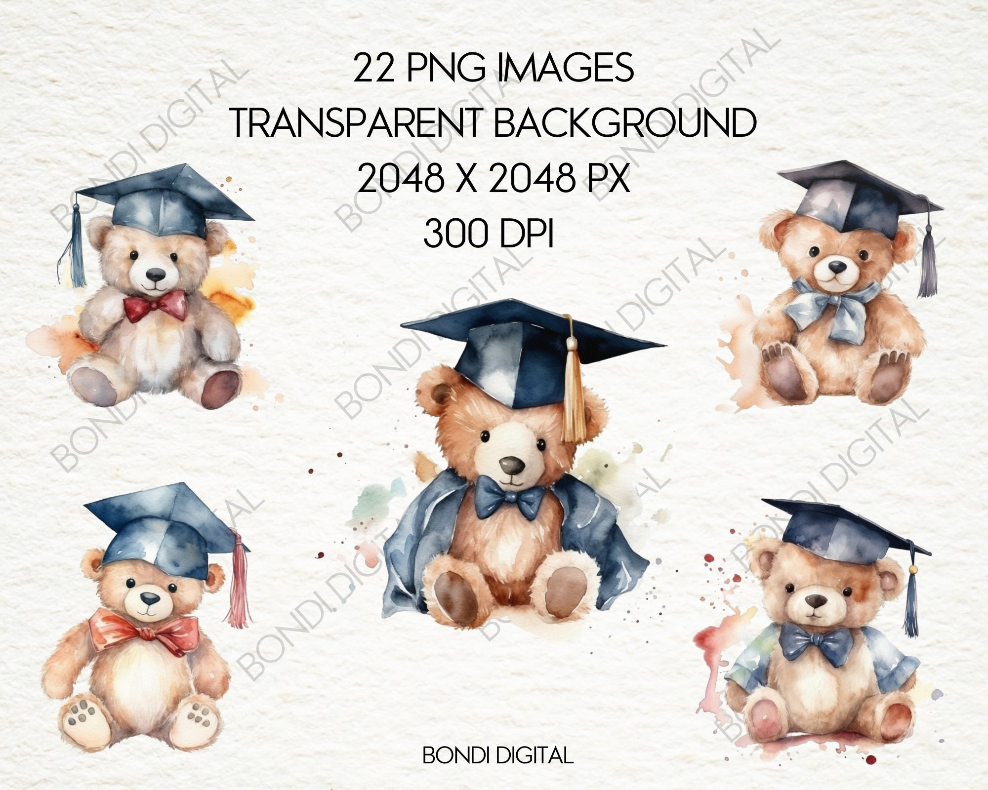 Watercolor Teddy Bear Graduation Clipart | Graduate Clipart | PNG ...