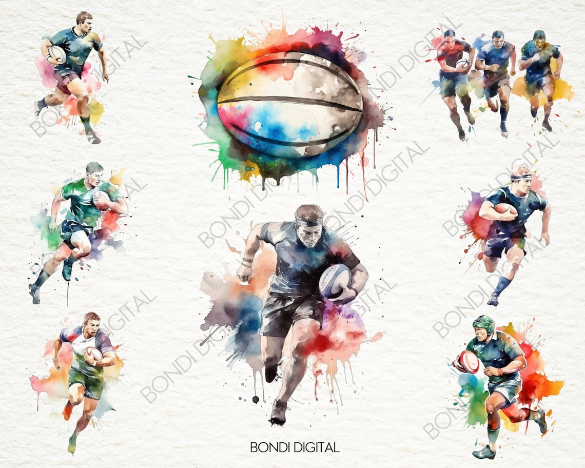 Watercolor Rugby Clipart | PNG Format for Commercial Use, Instant ...