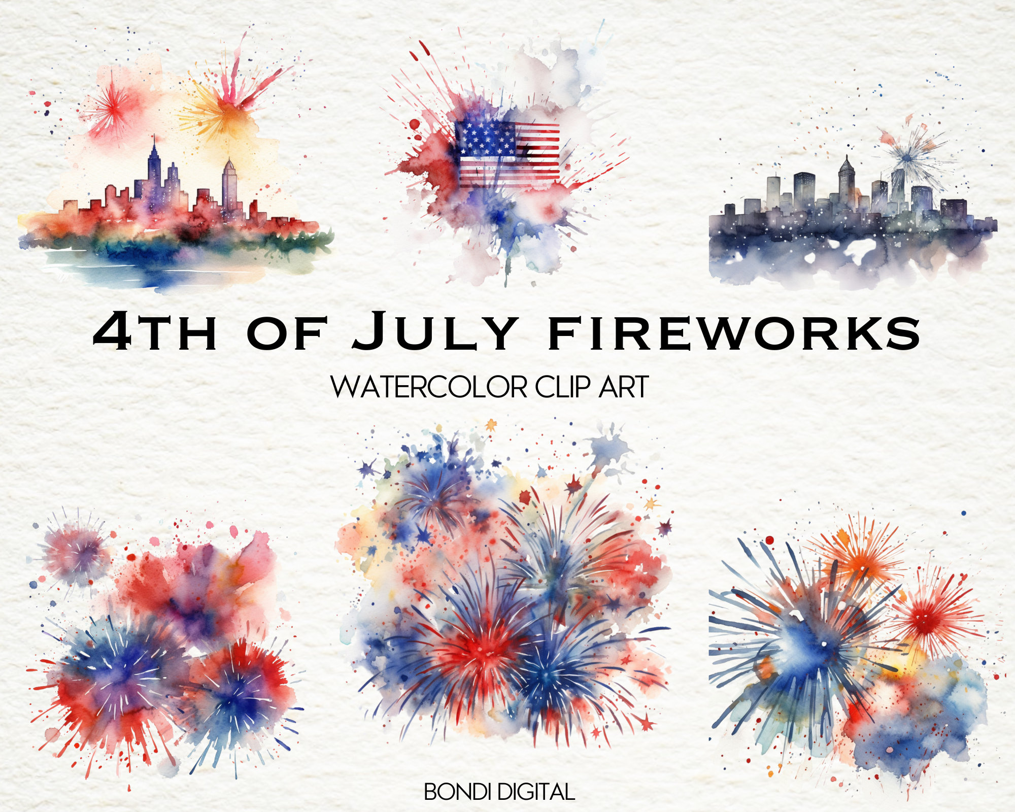 Watercolor 4th of July Fireworks Clipart | Independence Day Clipart ...