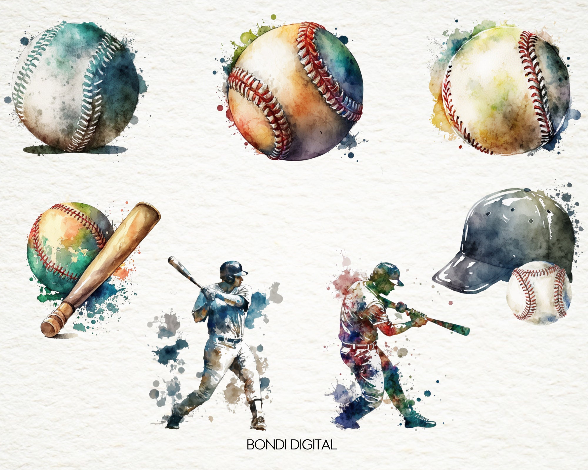 Watercolor Baseball Clipart PNG Format for Commercial Use, Instant ...