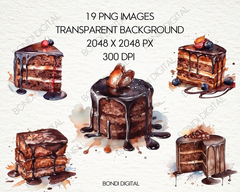 Watercolor Chocolate Cake Clipart PNG Format for Commercial Use ...
