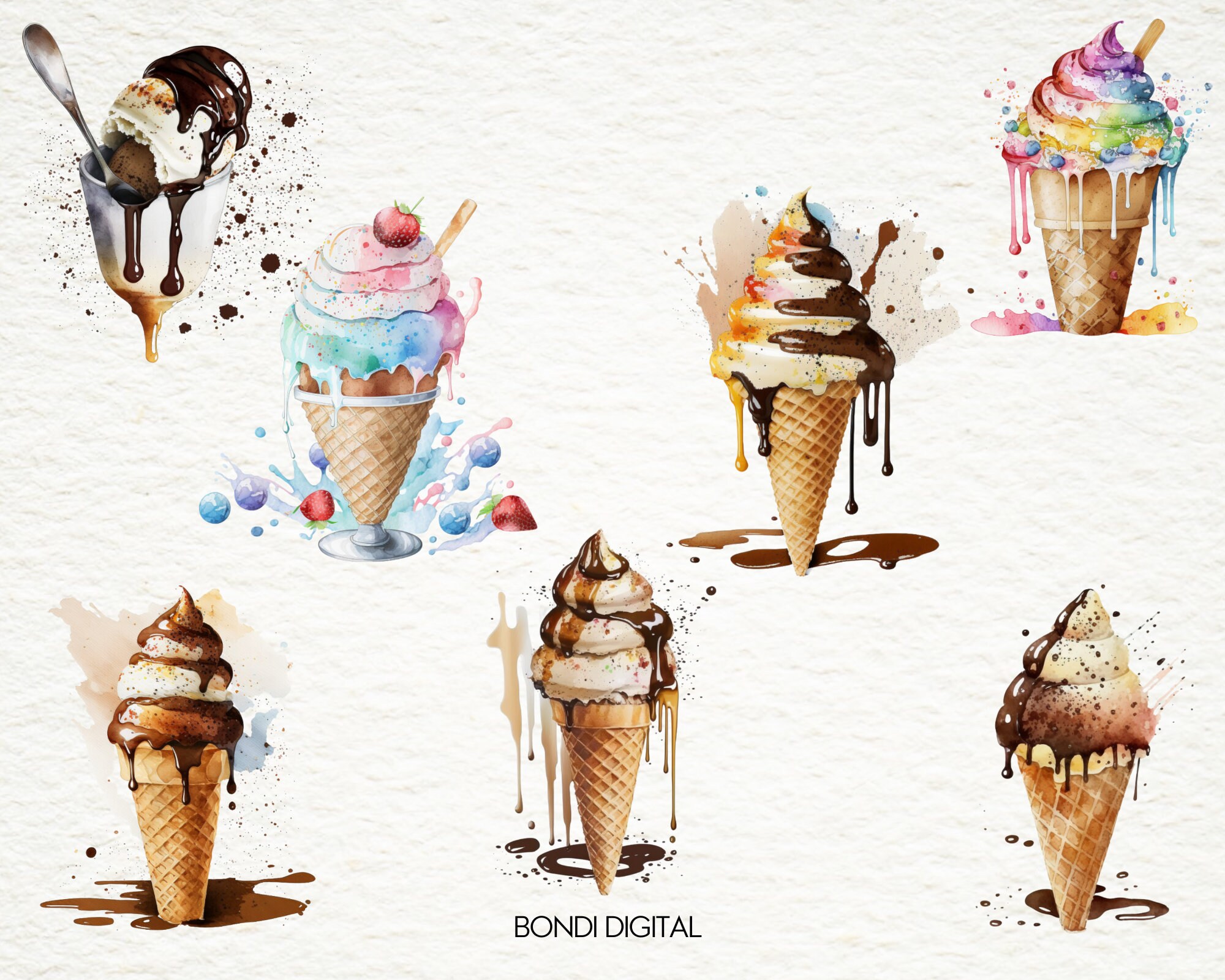 Watercolor Ice Cream Cone Clipart PNG Format for Commercial Use ...