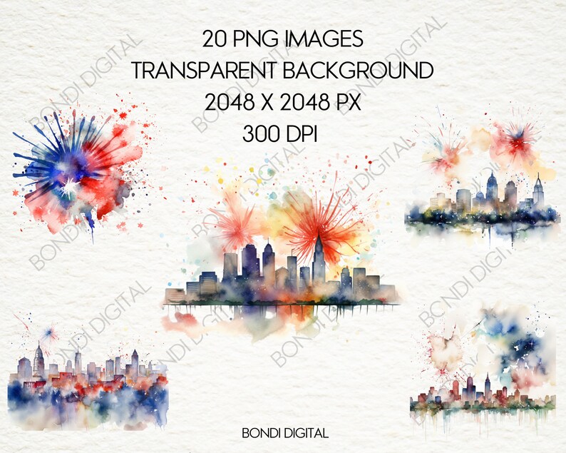 Watercolor 4th of July Fireworks Clipart | Independence Day Clipart ...