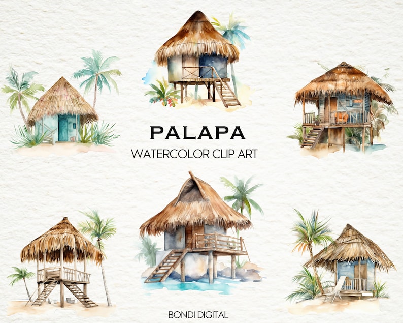 Watercolor Palapa Clipart | Tiki Hut Clipart | PNG Format for ...