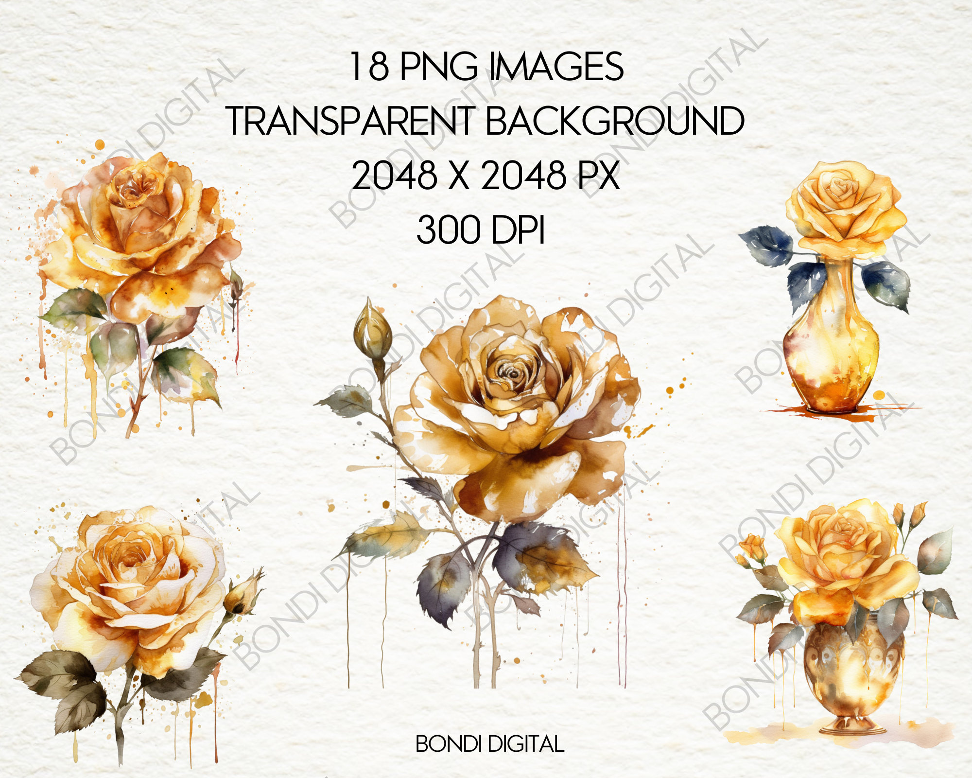 Watercolor Gold Rose Clipart | Flower Clipart | PNG Format for ...