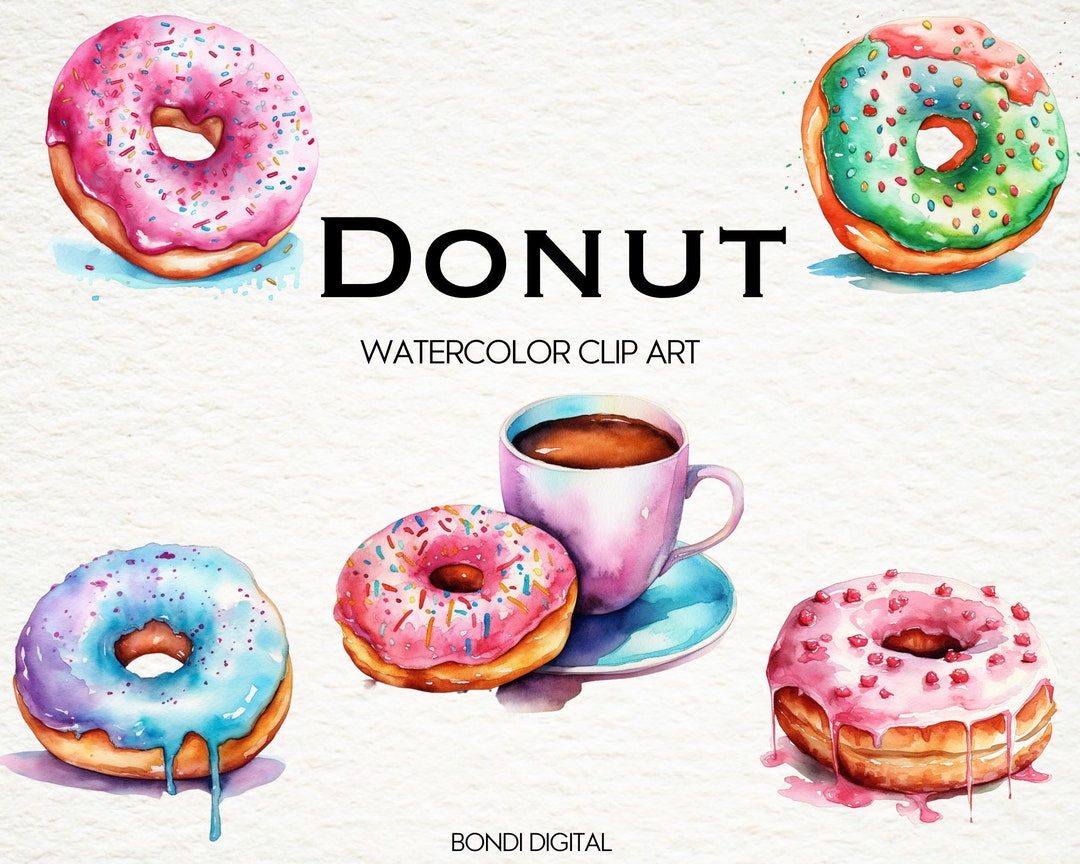Watercolor Donut Clipart | Food Clipart | PNG Format for Commercial Use ...