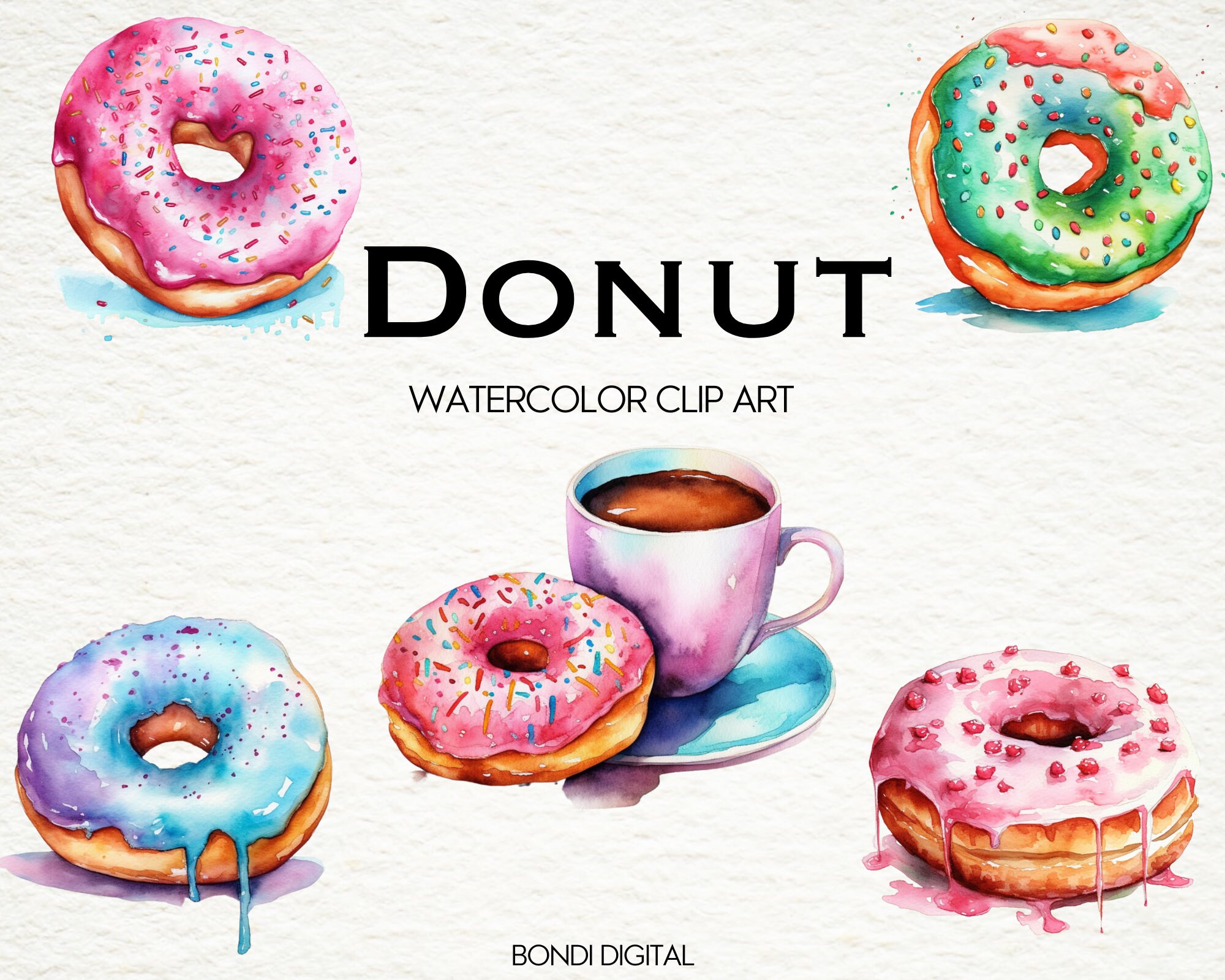 Watercolor Donut Clipart | Food Clipart | PNG Format for Commercial Use ...