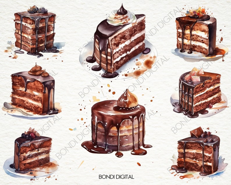 Watercolor Chocolate Cake Clipart PNG Format for Commercial Use ...