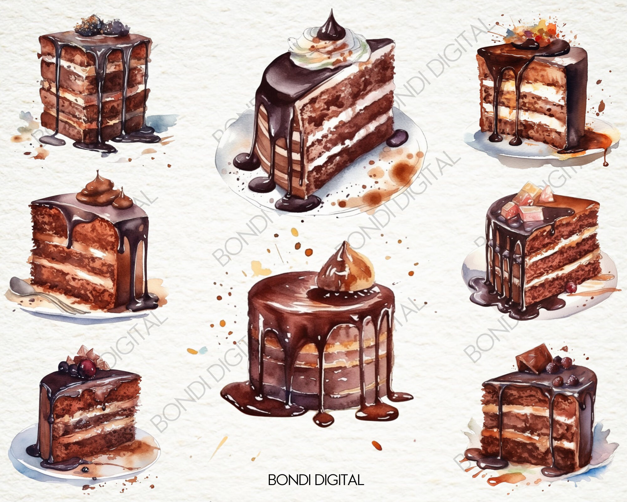 Watercolor Chocolate Cake Clipart PNG Format for Commercial Use ...