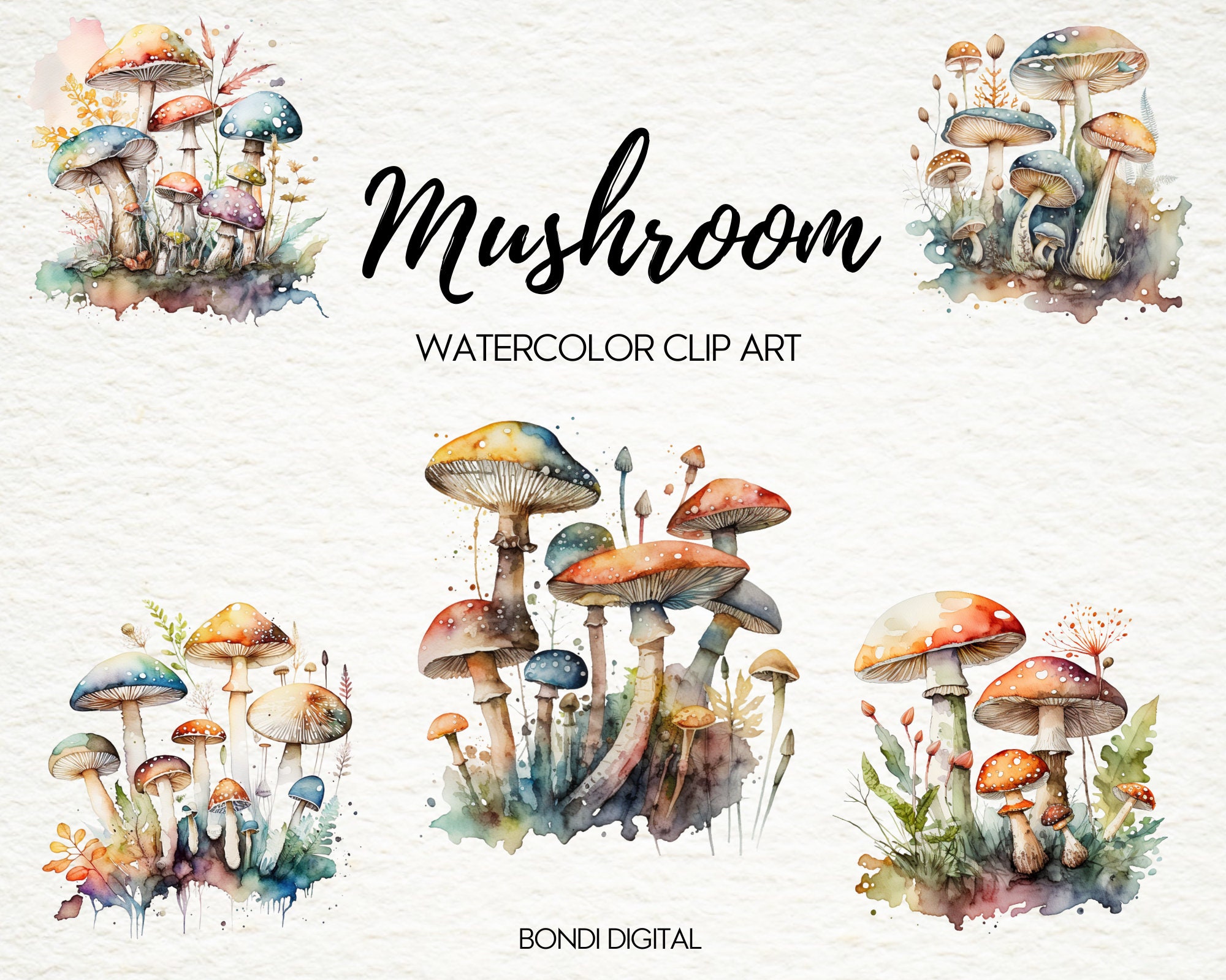Watercolor Mushrooms Clipart - PNG Format for Commercial Use ...