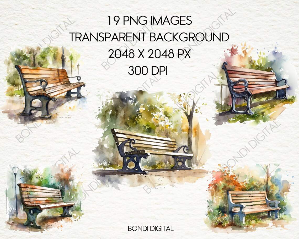 Watercolor Park Bench Clipart | Autumn Clipart | Fall Foliage | PNG ...