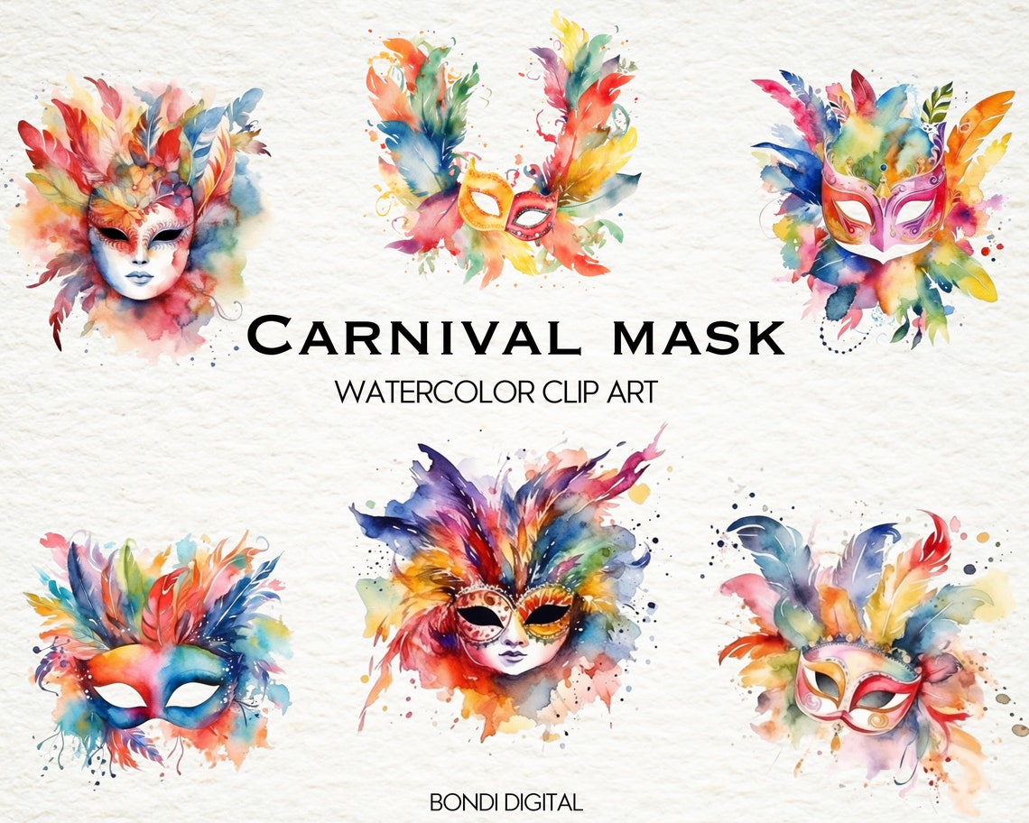 Watercolor Carnival Mask Clipart | PNG Format for Commercial Use ...