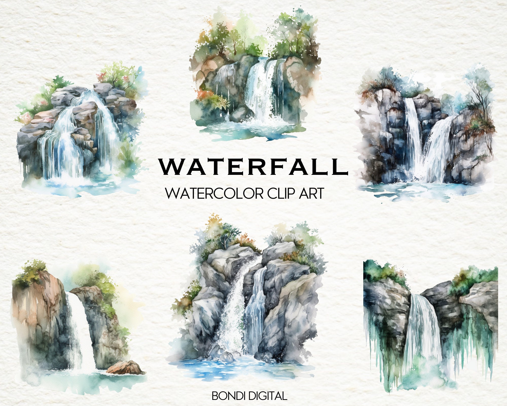Watercolor Waterfall Clipart | PNG Format for Commercial Use, Instant ...