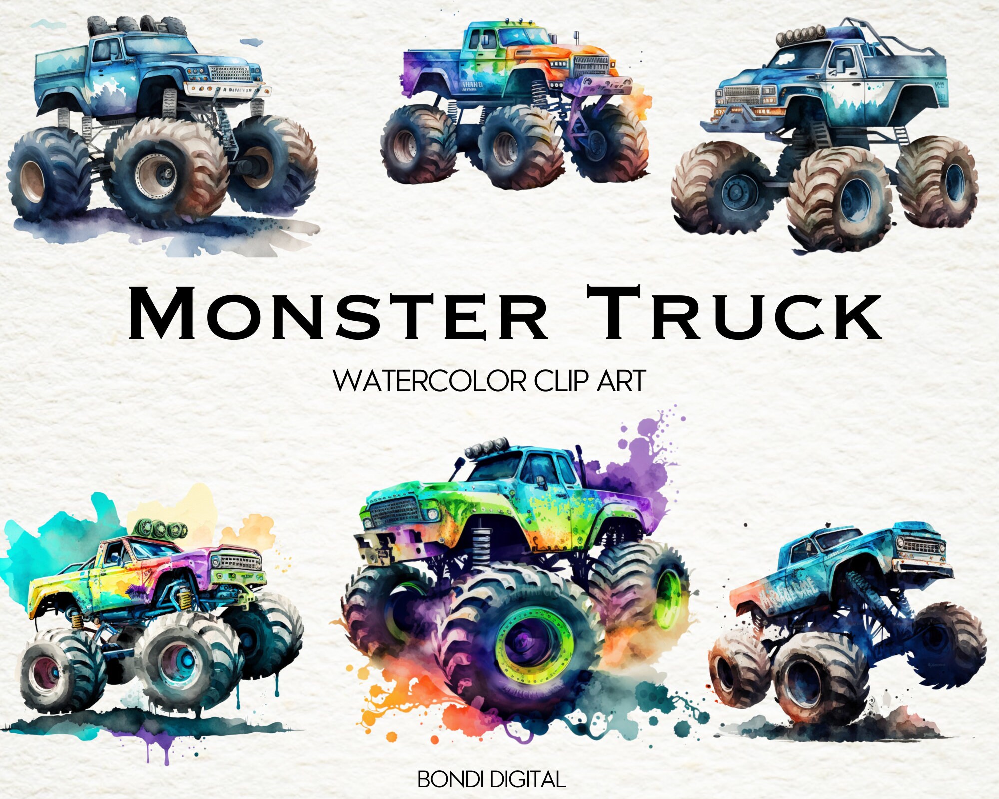 Watercolor Monster Truck Clipart | PNG Format for Commercial Use ...