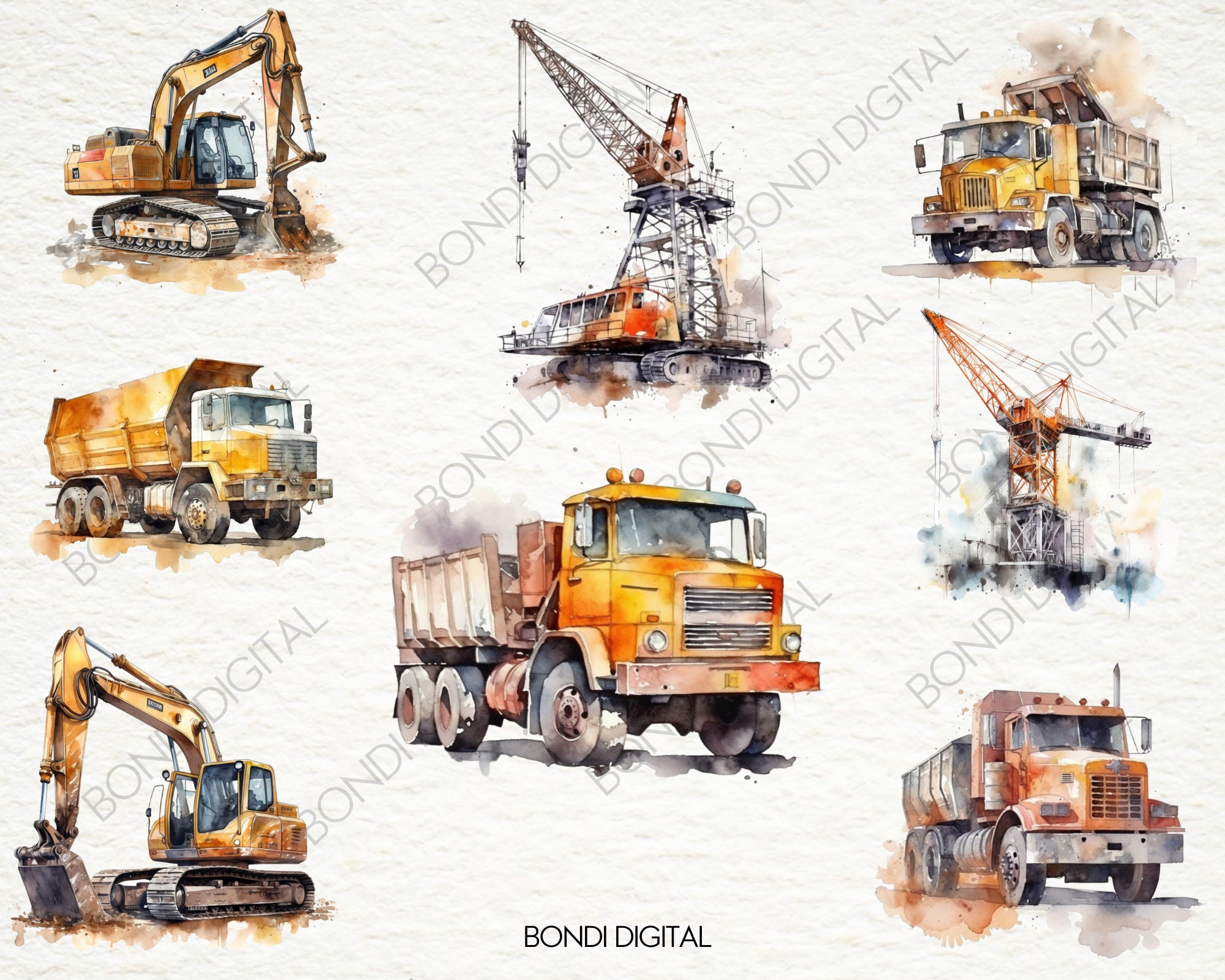 Watercolor Construction Equipment Clipart | Heavy Vehicle Clipart | PNG ...