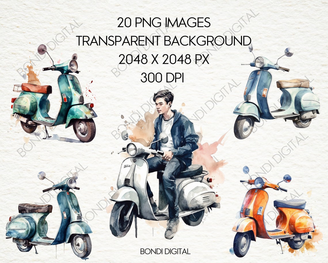 Watercolor Vespa Clipart | PNG Format for Commercial Use, Instant ...