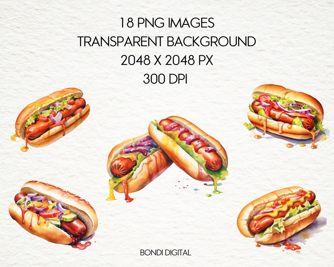 Watercolor Hot Dog Clipart Food Clipart PNG Format for Commercial Use ...