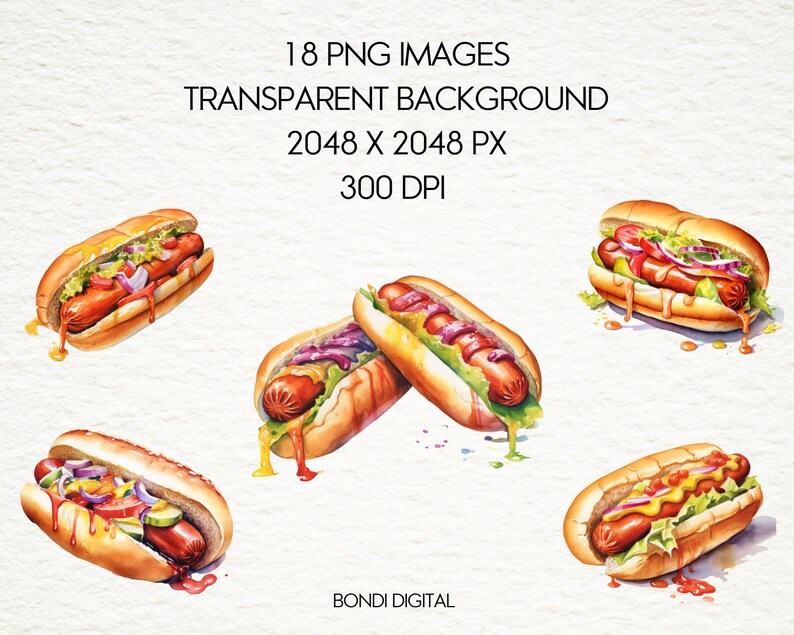 Watercolor Hot Dog Clipart - Food Clipart - PNG Format for Commercial ...
